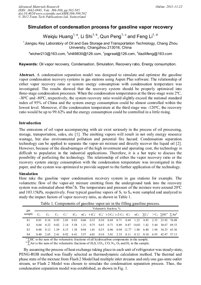 Simulation of Condensation Process for Gasoline Vapor Recovery ...