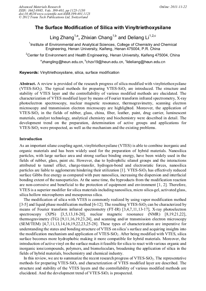 The Surface Modification of Silica with Vinyltriethoxysilane ...