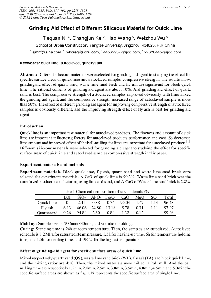 Grinding Aid Effect of Different Siliceous Material for Quick Lime ...