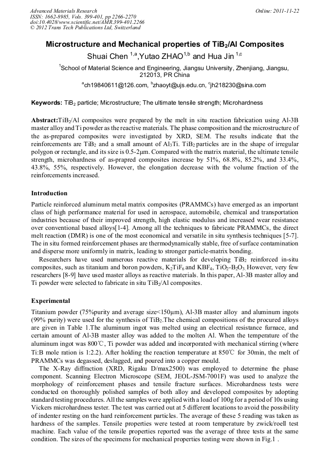 Microstructure and Mechanical Properties of TiB2/Al Composites ...