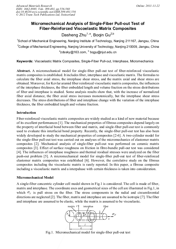 Micromechanical Analysis of Single-Fiber Pull-Out Test of Fiber ...