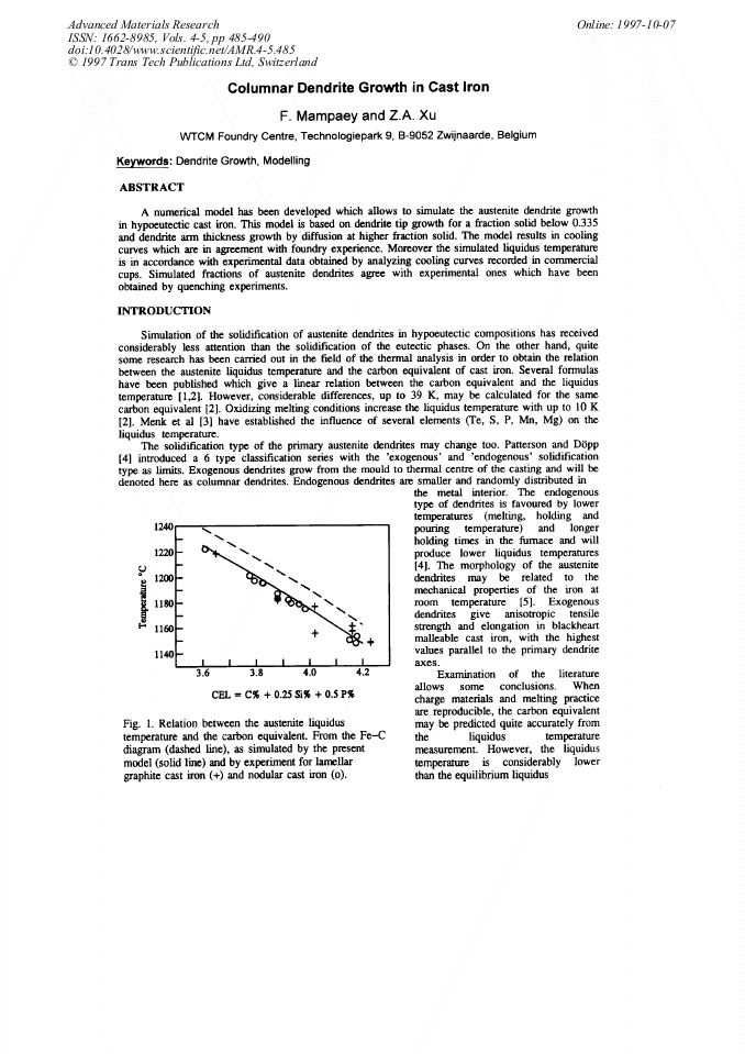 Columnar Dendrite Growth in Cast Iron | Scientific.Net