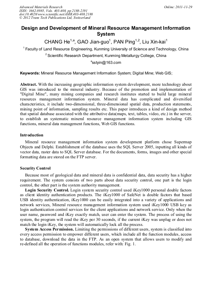 Design and Development of Mineral Resource Management Information ...
