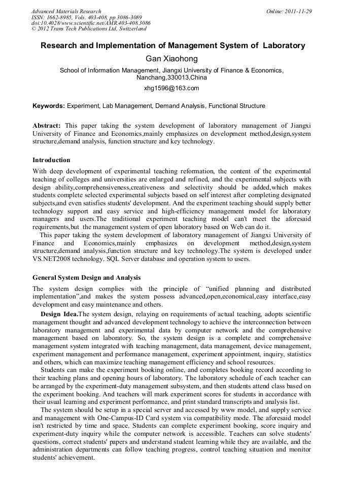 Research and Implementation of Management System of Laboratory ...