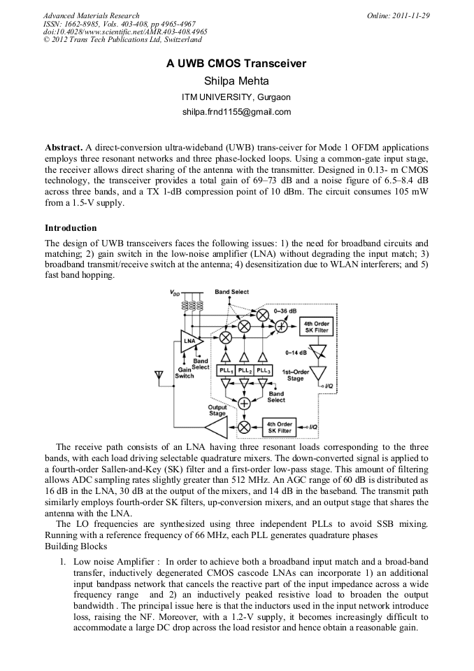 A UWB CMOS Transceiver | Scientific.Net