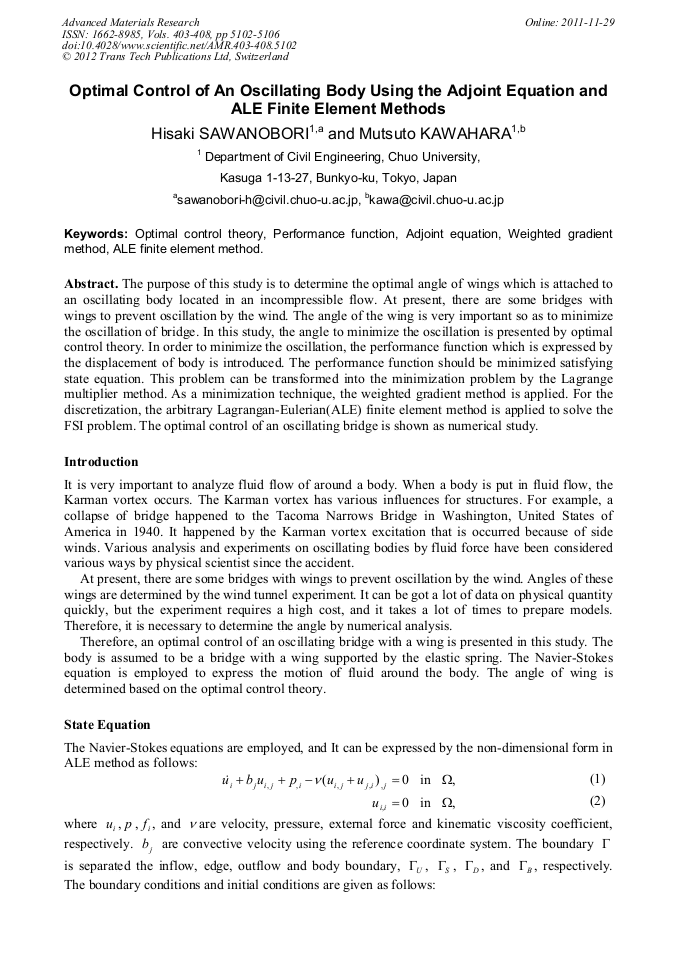 Optimal Control of an Oscillating Body Using the Adjoint Equation and ...