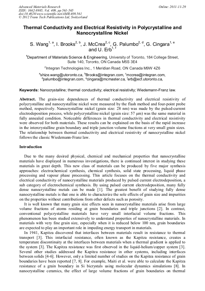 Thermal Conductivity and Electrical Resistivity in Polycrystalline and ...