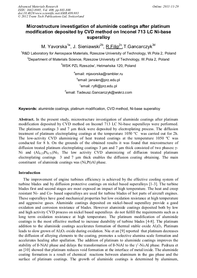Microstructure Investigation of Aluminide Coatings after Platinum ...