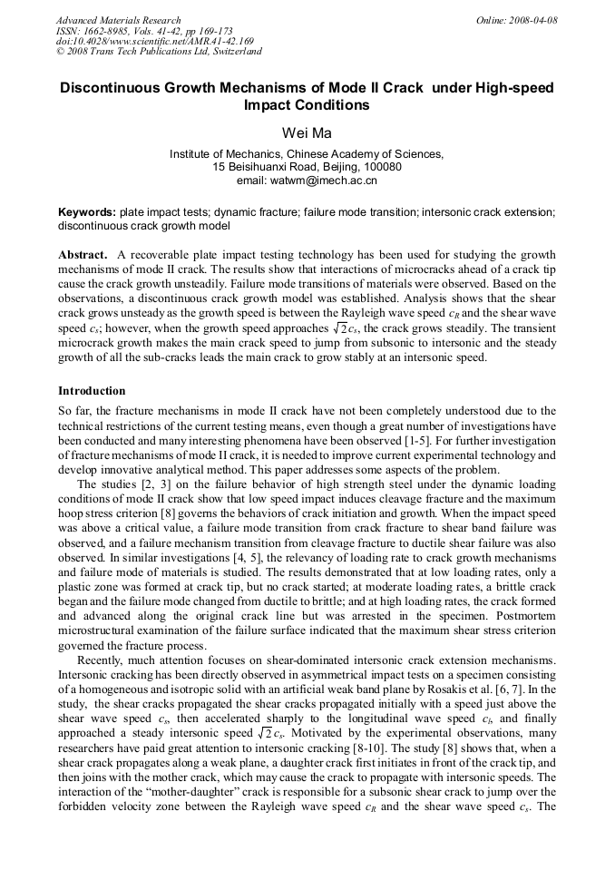 Discontinuous Growth Mechanisms of Mode II Crack under High-Speed ...