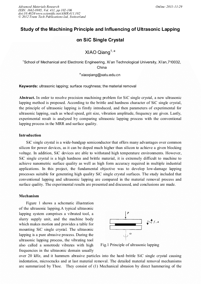 Study of the Machining Principle and Influencing of Ultrasonic Lapping ...