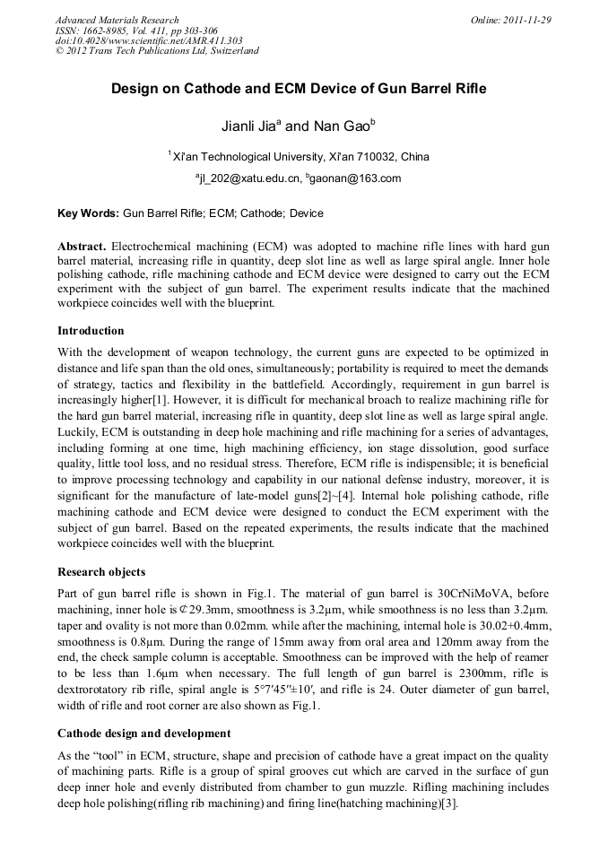 Design on Cathode and ECM Device of Gun Barrel Rifle | Scientific.Net