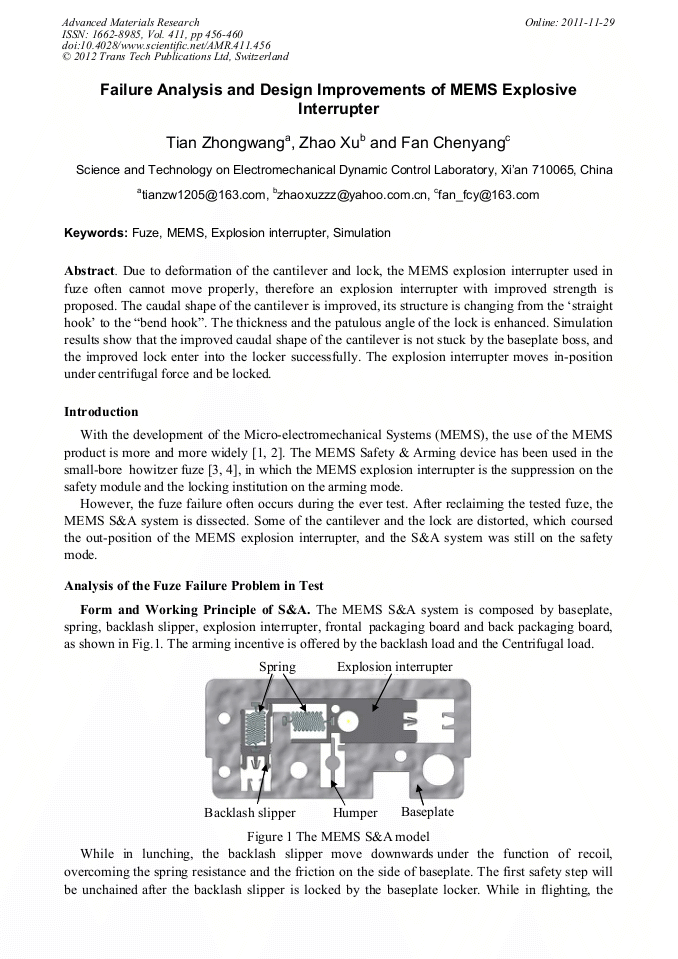 Failure Analysis and Design Improvements of MEMS Explosive Interrupter ...