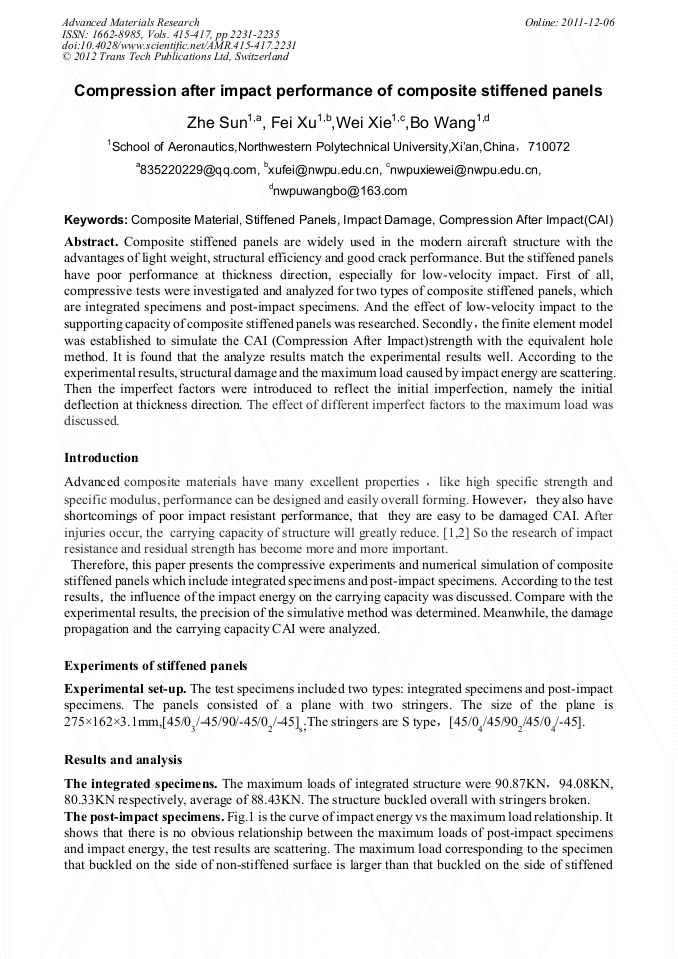 Compression after Impact Performance of Composite Stiffened Panels ...