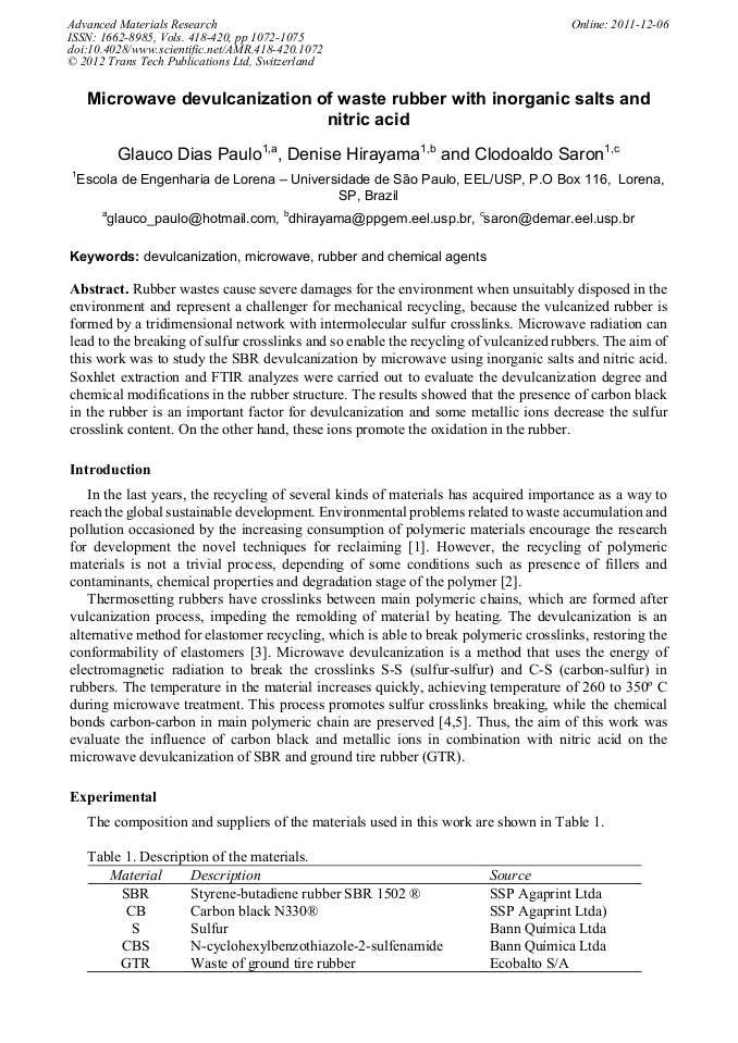 Microwave Devulcanization of Waste Rubber with Inorganic Salts and ...