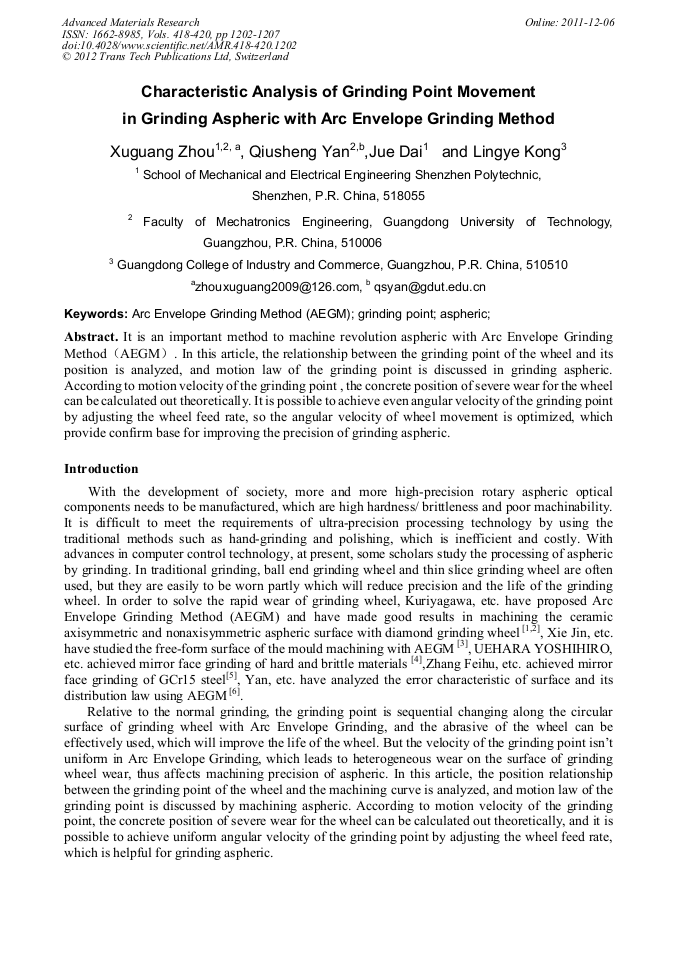 Characteristic Analysis of Grinding Point Movement in Grinding Aspheric ...