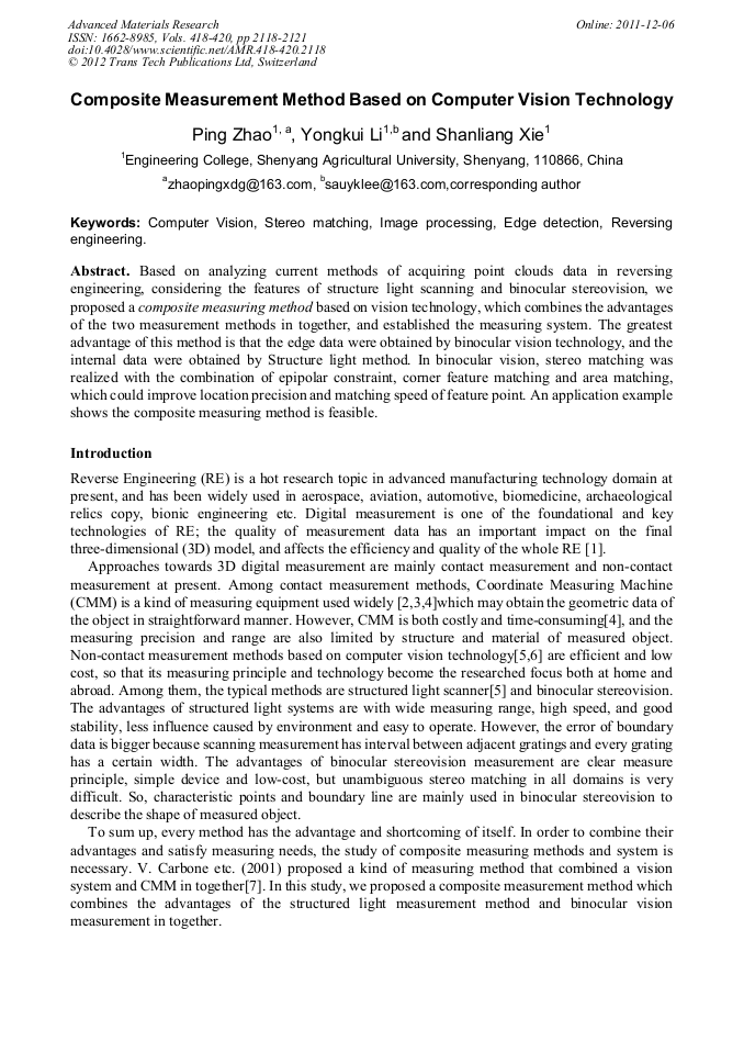 Composite Measurement Method Based on Computer Vision Technology ...