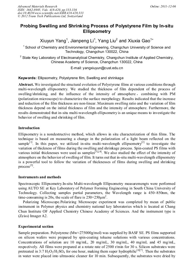Probing Swelling and Shrinking Process of Polystyrene Film by In Situ ...