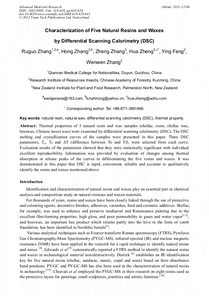 Characterization of Five Natural Resins and Waxes by Differential ...