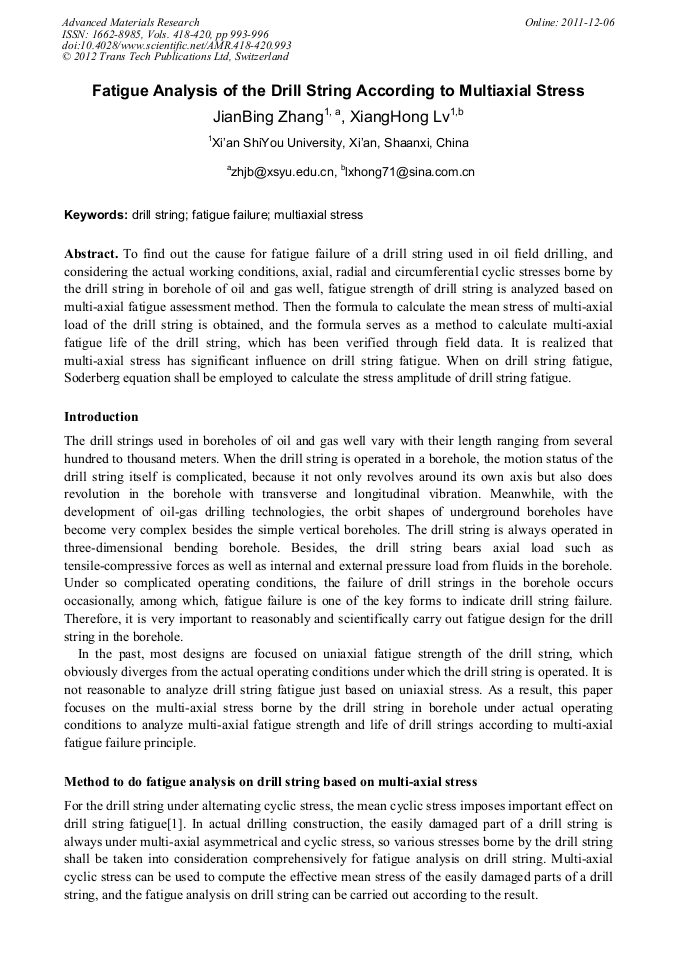 Fatigue Analysis of the Drill String According to Multiaxial Stress ...