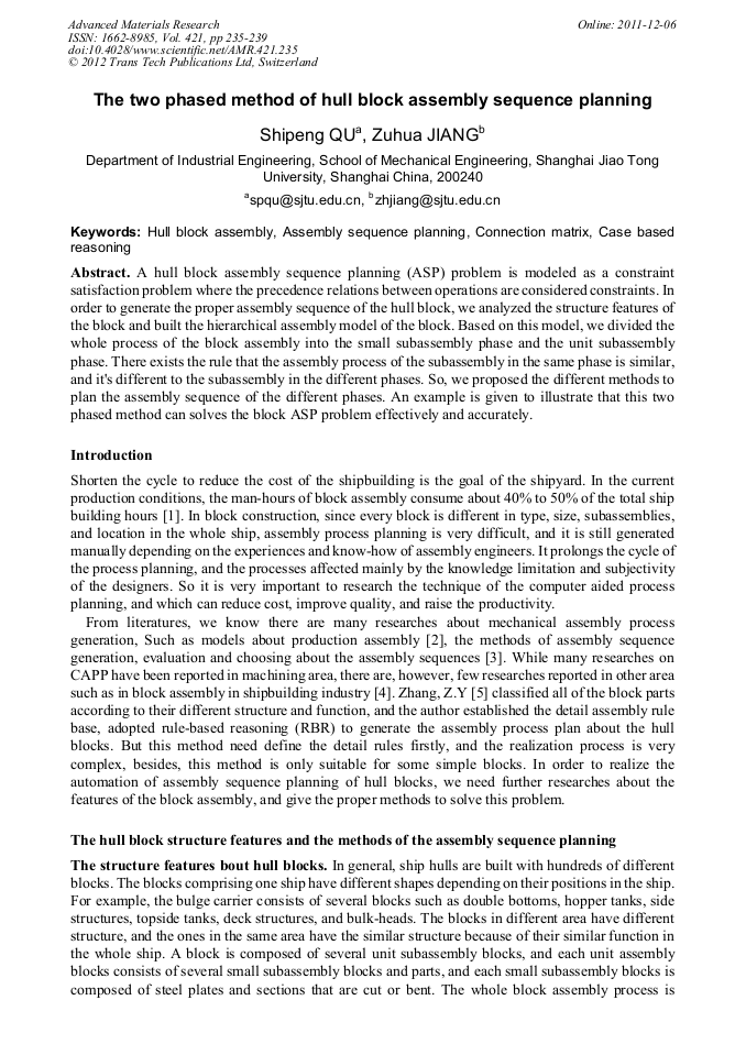 The Two Phased Method of Hull Block Assembly Sequence Planning ...