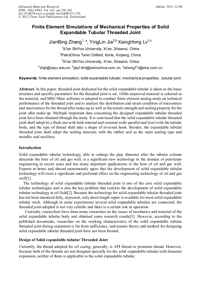 Finite Element Simulations of Mechanical Properties of Solid Expandable ...