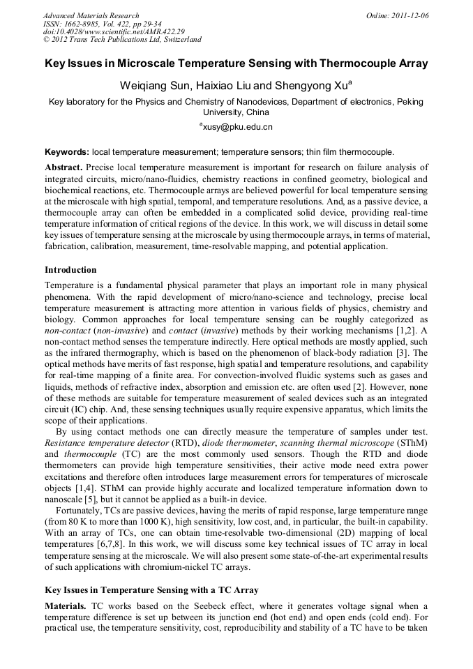 Key Issues in Microscale Temperature Sensing with Thermocouple Array ...