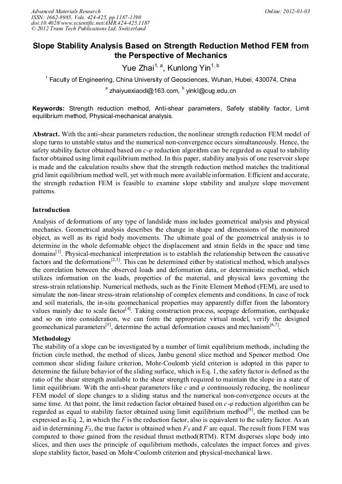 Slope Stability Analysis Based on Strength Reduction Method FEM from the Perspective of ...