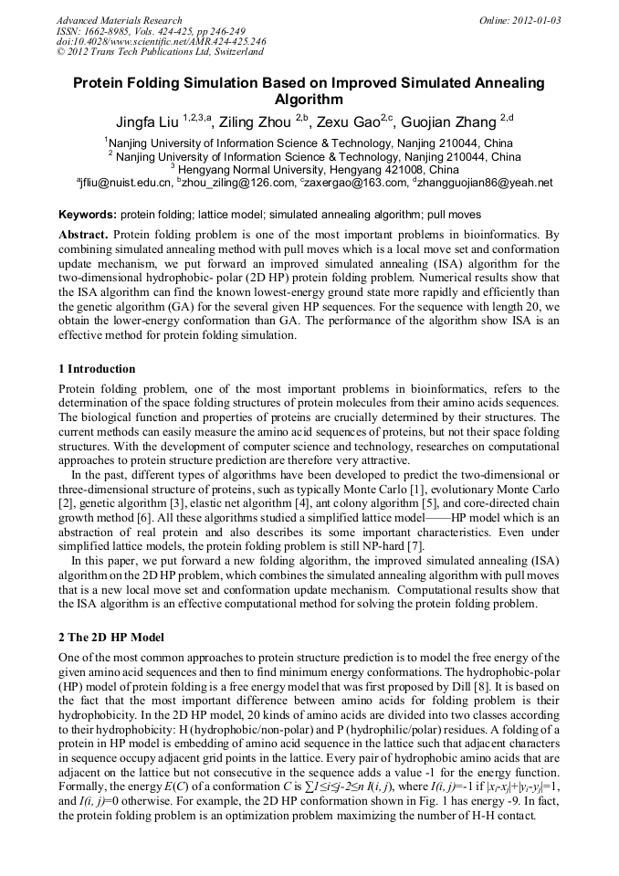 Protein Folding Simulation Based on Improved Simulated Annealing ...