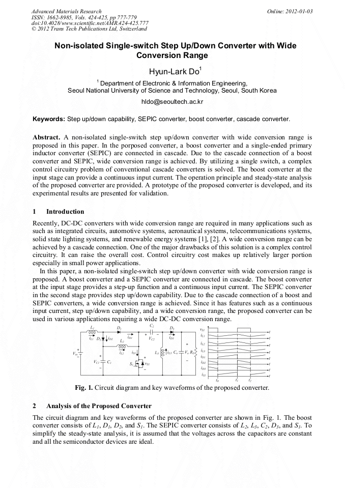 Non-Isolated Single-Switch Step Up/Down Converter with Wide Conversion ...