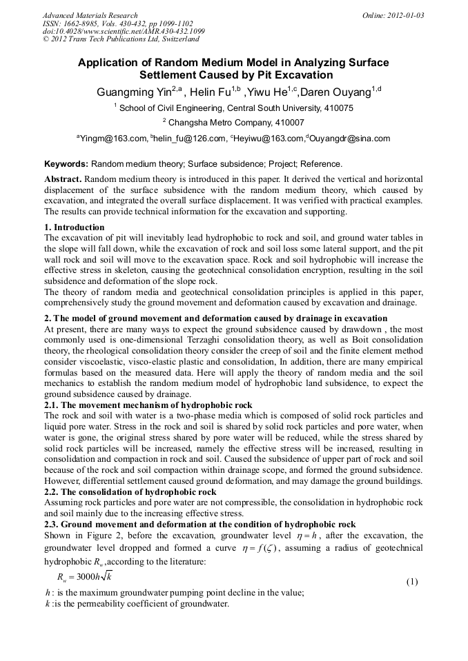 Application of Random Medium Model in Analyzing Surface Settlement ...