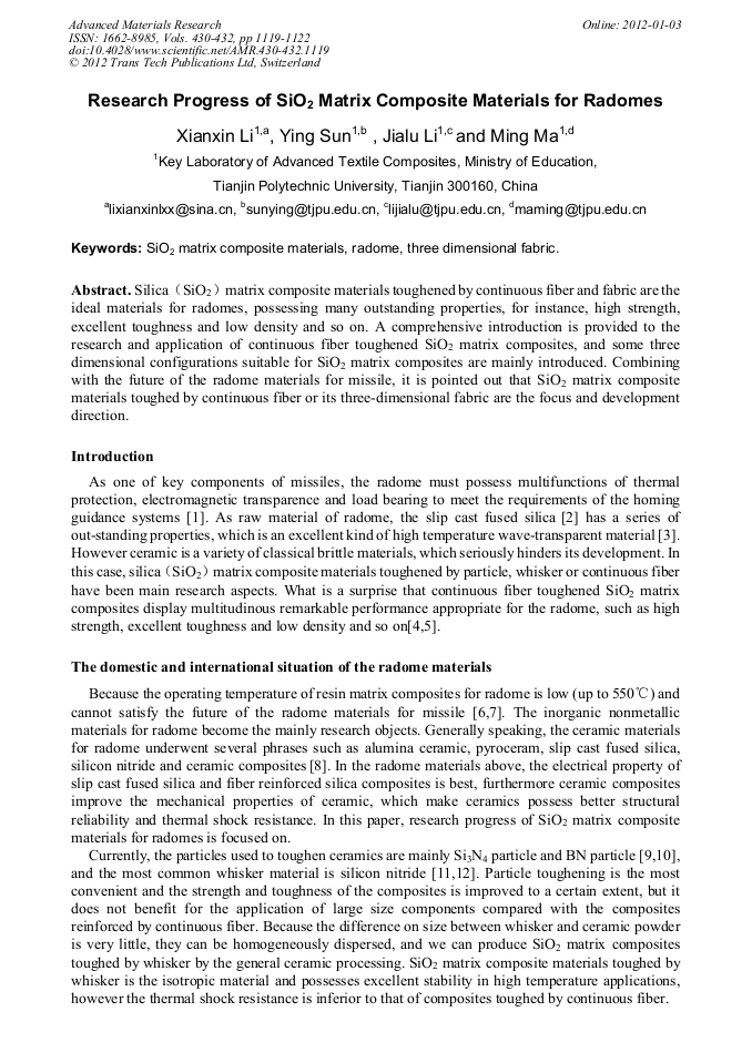 Research Progress of SiO2 Matrix Composite Materials for Radomes ...
