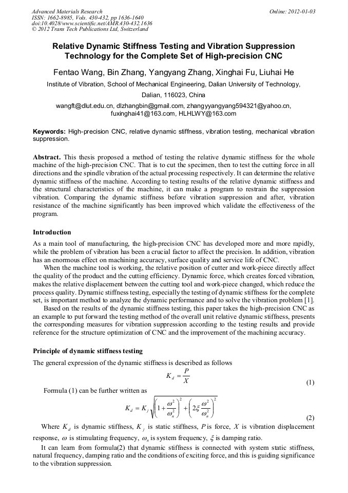 Relative Dynamic Stiffness Testing and Vibration Suppression Technology ...