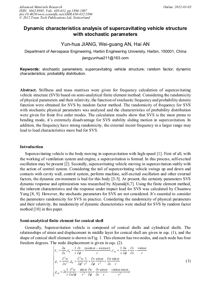 Dynamic Characteristics Analysis of Supercavitating Vehicle Structure ...
