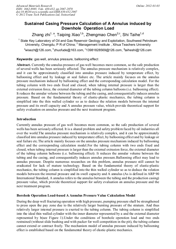 Sustained Casing Pressure Calculation of A Annulus Induced by Downhole ...