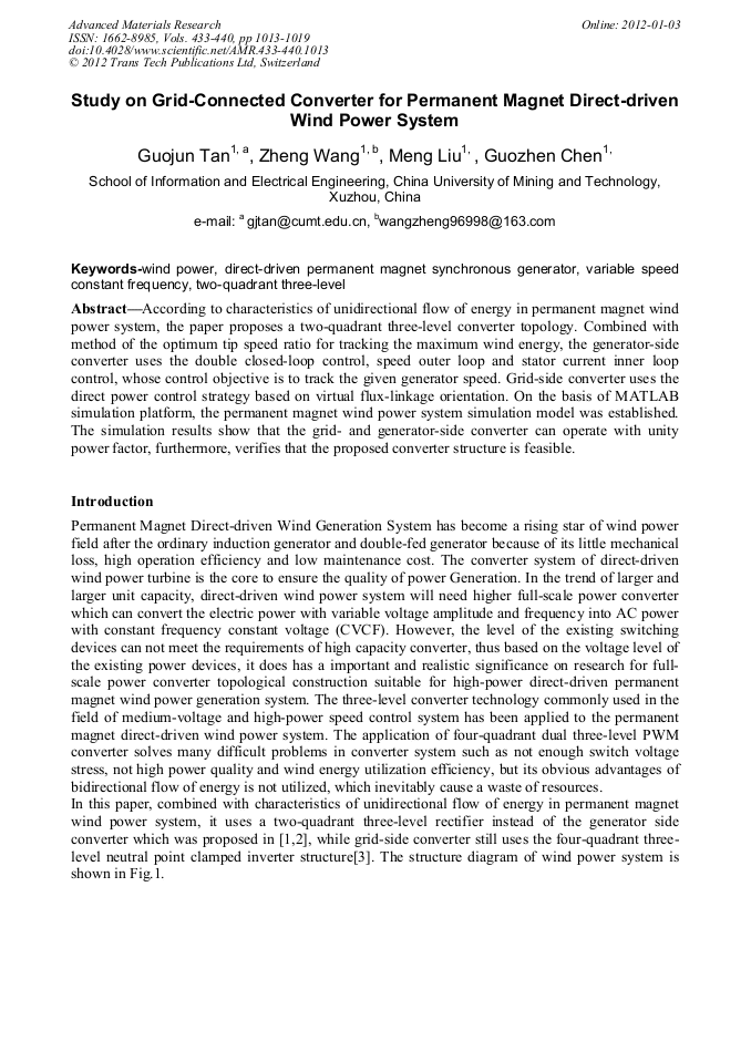 Study on Grid-Connected Converter for Permanent Magnet Direct-Driven ...