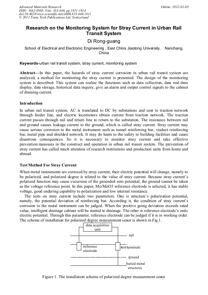 Research on the Monitoring System for Stray Current in Urban Rail ...
