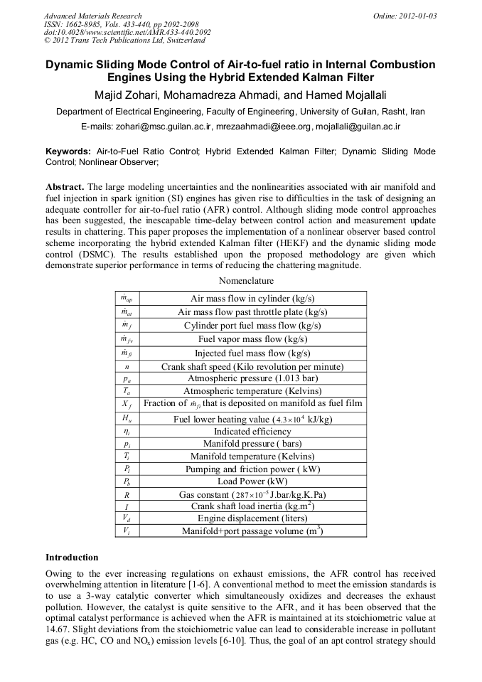 Dynamic Sliding Mode Control of Air-to-Fuel Ratio in Internal ...