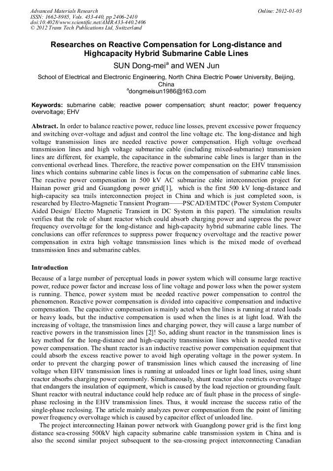 Researches on Reactive Compensation for Long-Distance and Highcapacity ...