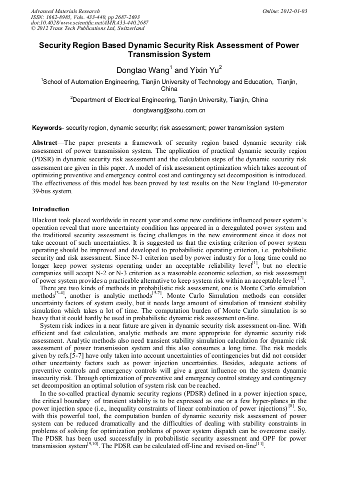 Security Region Based Dynamic Security Risk Assessment of Power ...