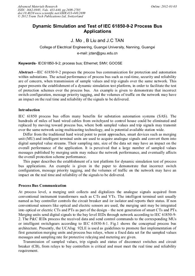 Dynamic Simulation and Test of IEC 61850-9-2 Process Bus Applications ...