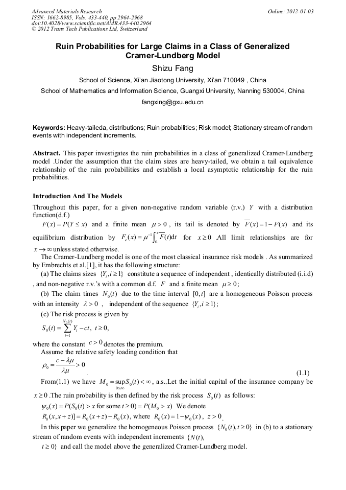 Ruin Probabilities for Large Claims in a Class of Generalized Cramer ...