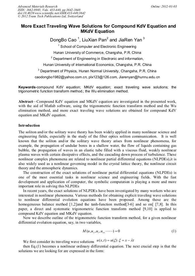 More Exact Traveling Wave Solutions for Compound KdV Equation and MKdV ...