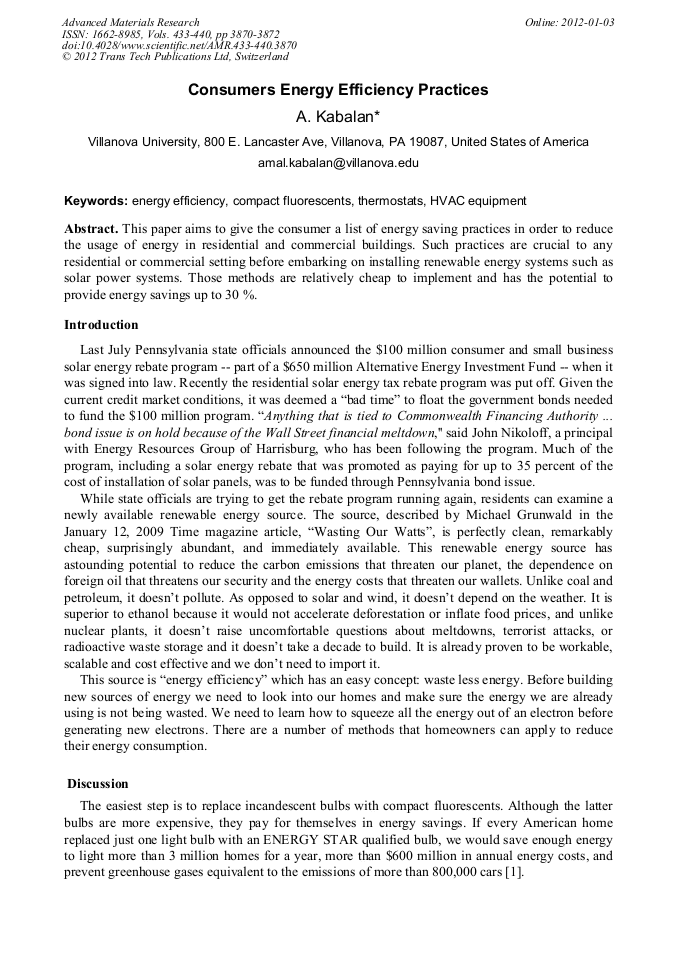 Consumers Energy Efficiency Practices | Scientific.Net