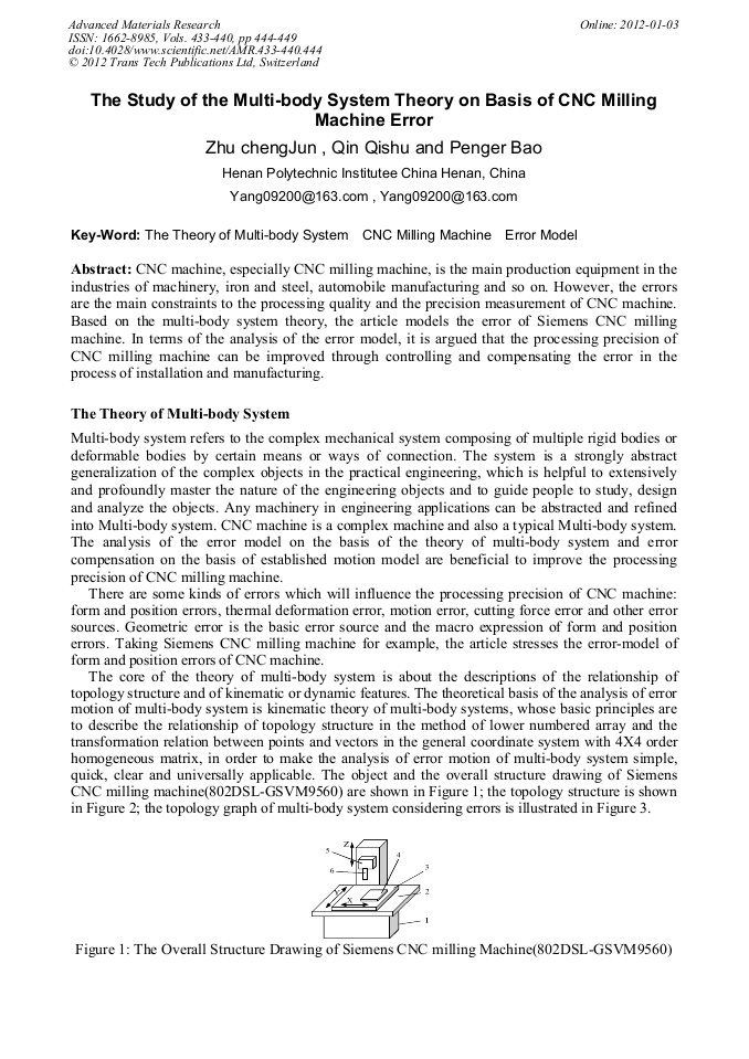 The Study of the Multi-Body System Theory on Basis of CNC Milling ...