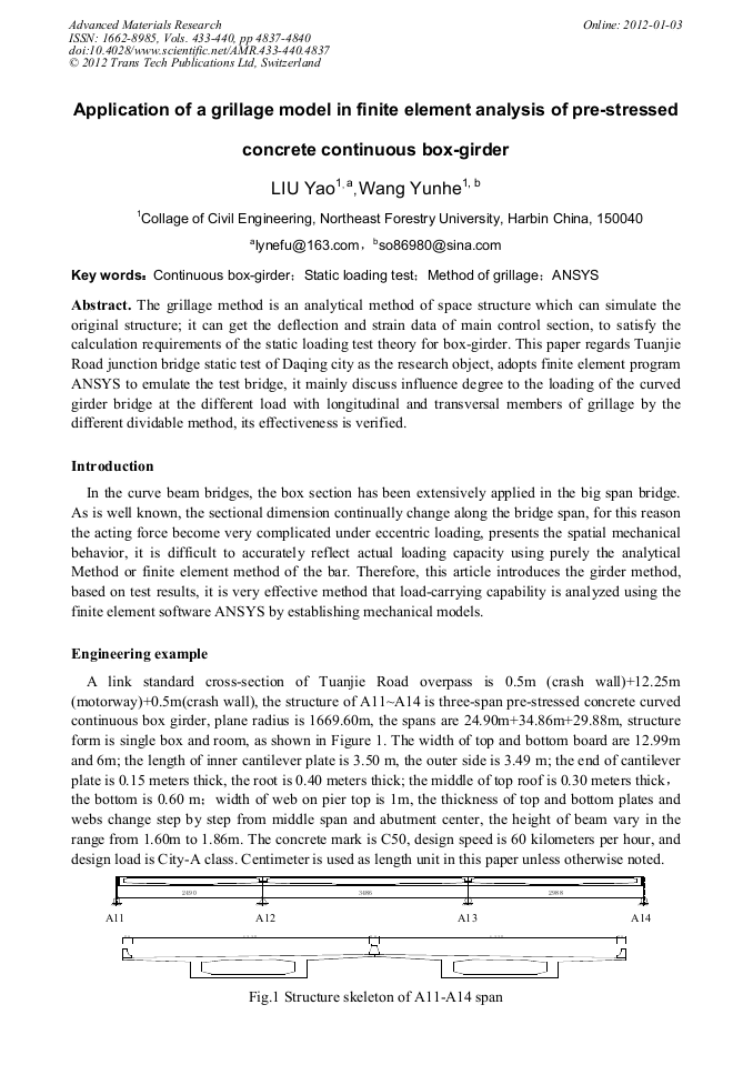 Application of a Grillage Model in Finite Element Analysis of Pre ...