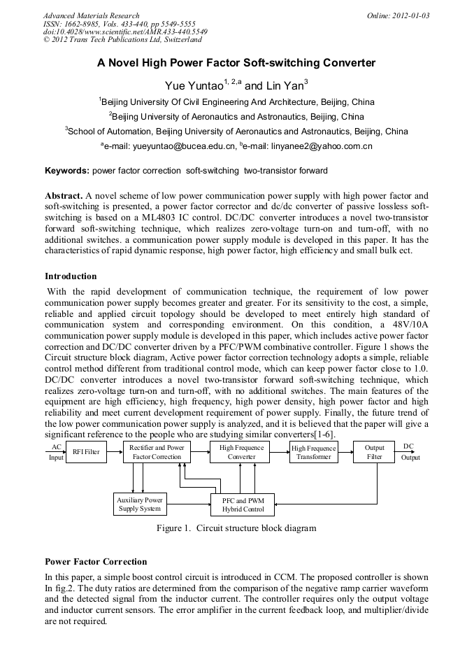 A Novel High Power Factor Soft-Switching Converter | Scientific.Net