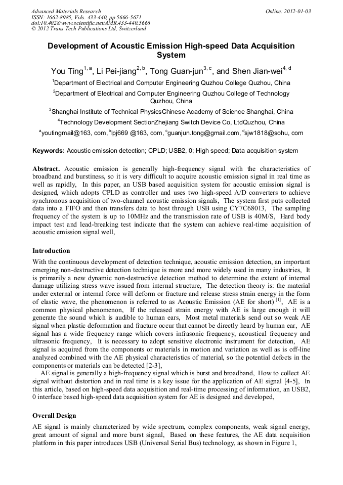 Development of Acoustic Emission High-Speed Data Acquisition System ...