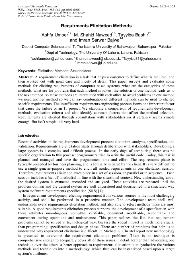 Requirements Elicitation Methods | Scientific.Net