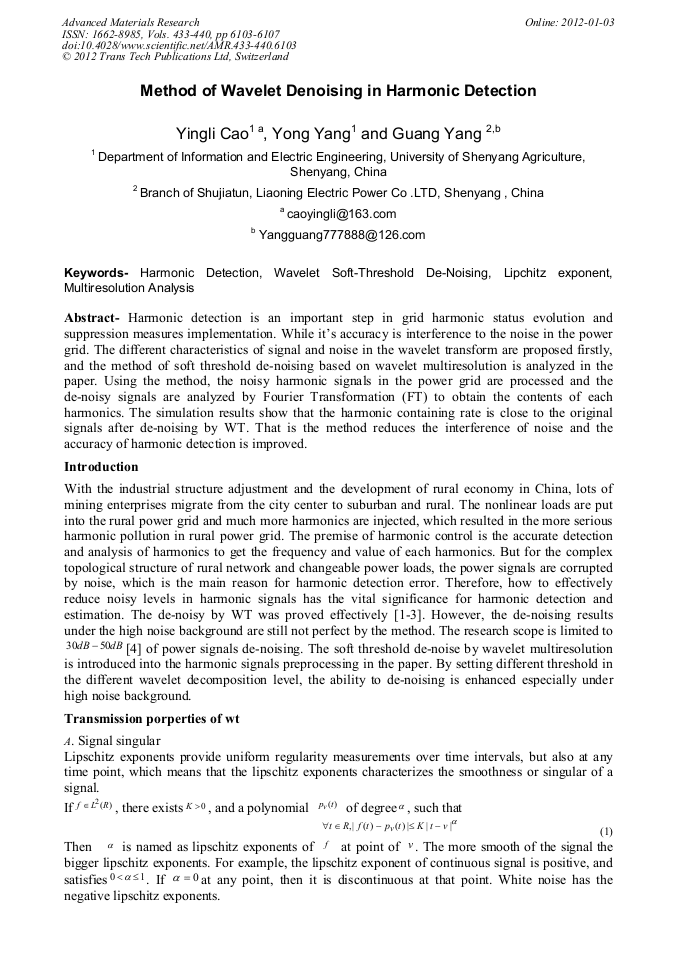 Method of Wavelet Denoising in Harmonic Detection | Scientific.Net
