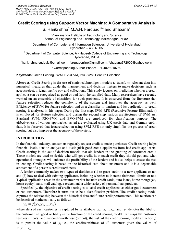 Credit Scoring Using Support Vector Machine: A Comparative Analysis | Scientific.Net